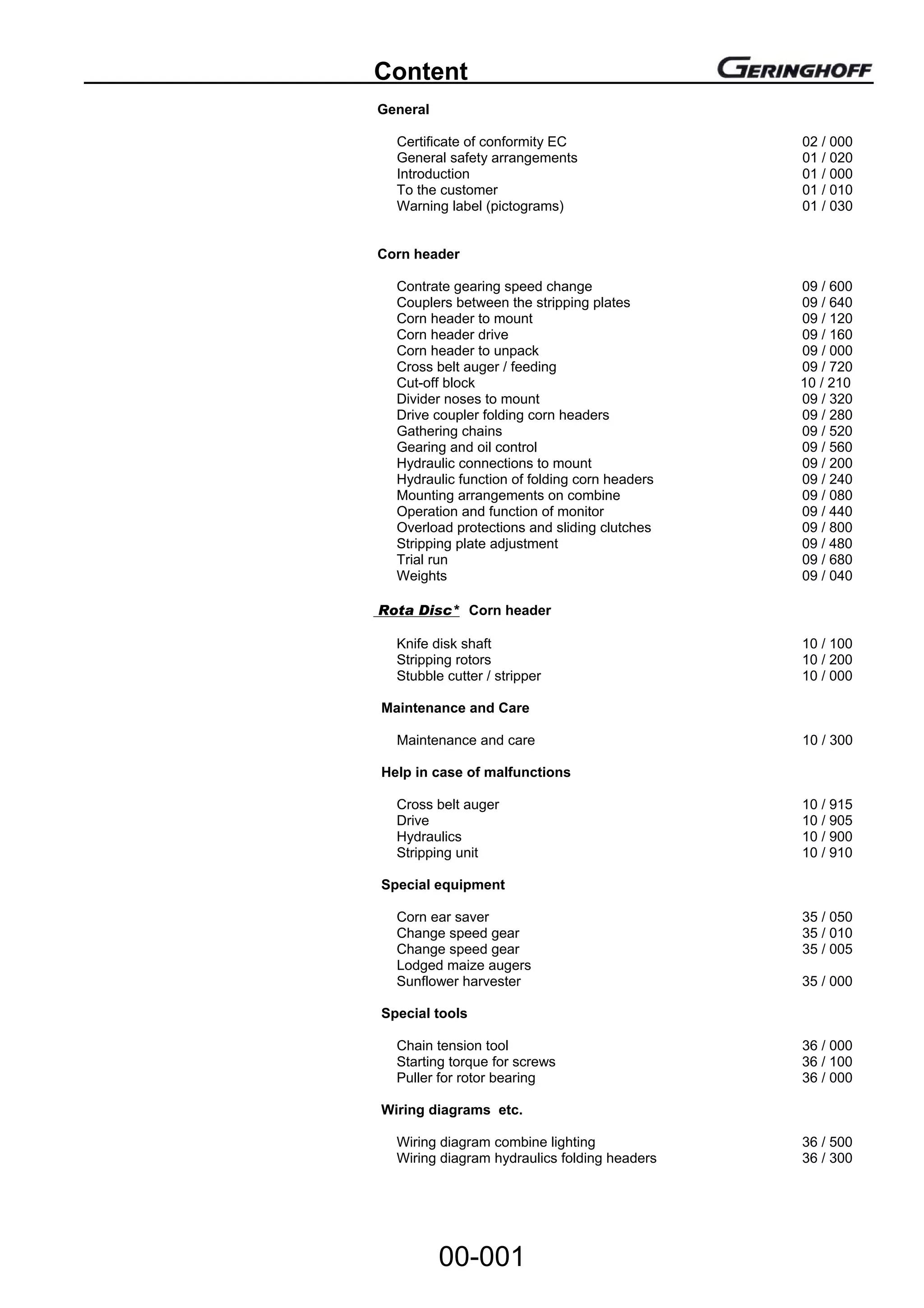 Geringhoff operating instructions Rota disc 2003 | PDF