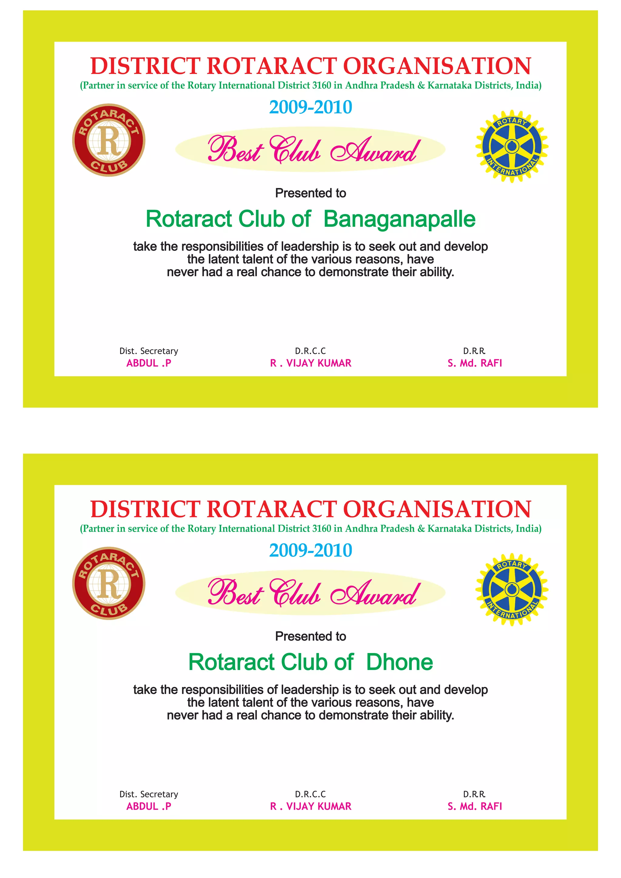 Rotaract certificate final print | PDF