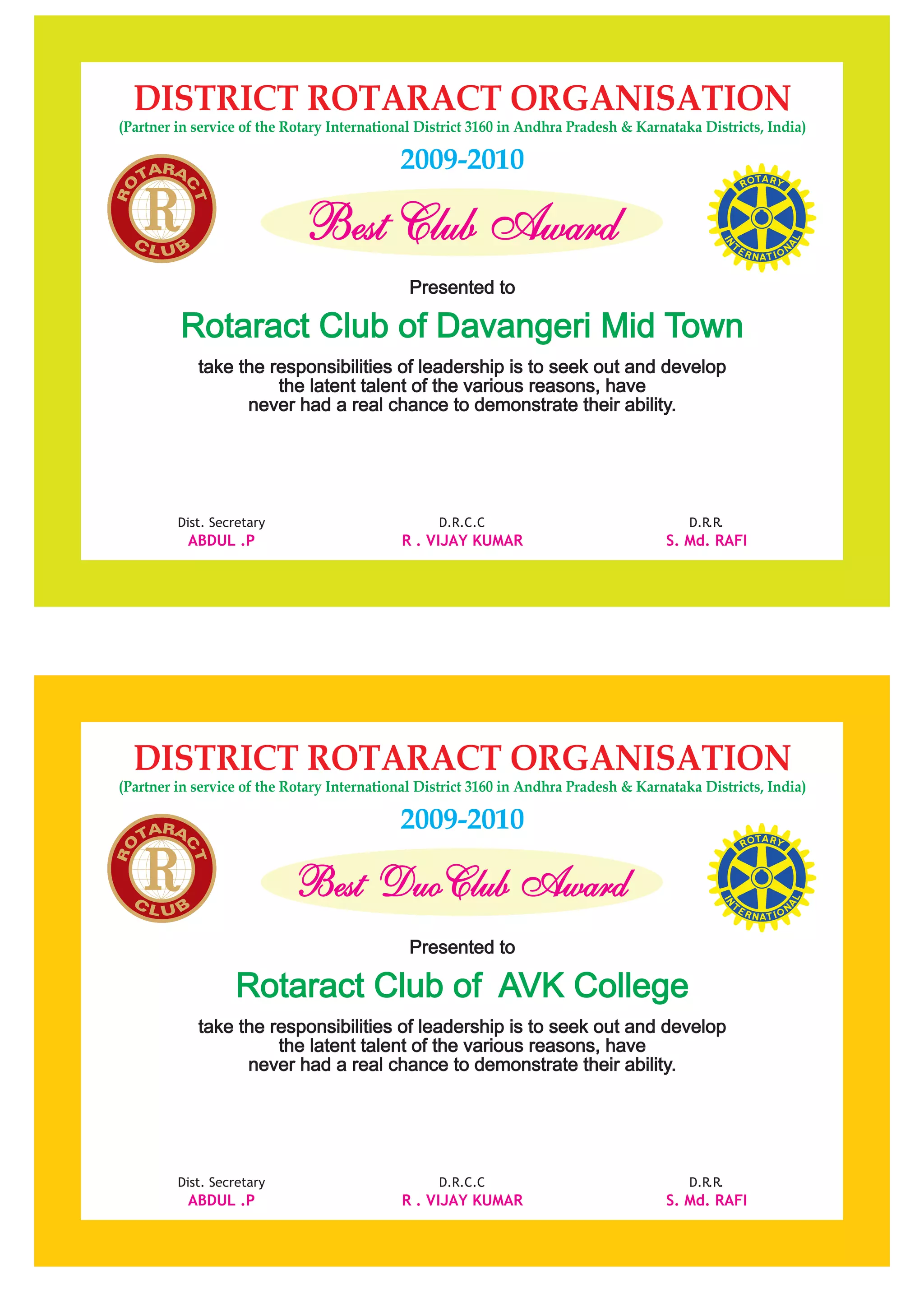 Rotaract certificate final print | PDF