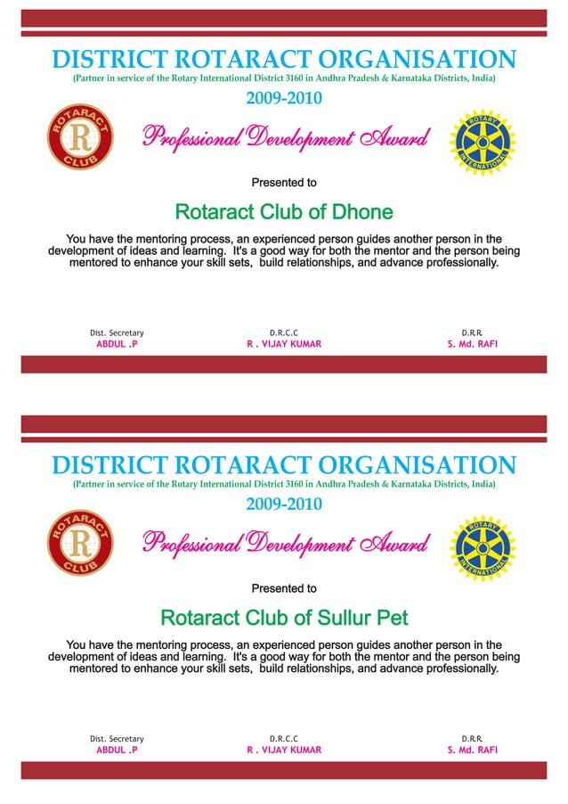 Rotaract certificate final print | PDF