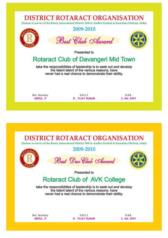 Rotaract certificate final print | PDF