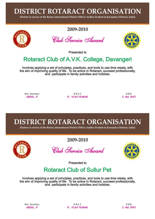 Rotaract certificate final print | PDF