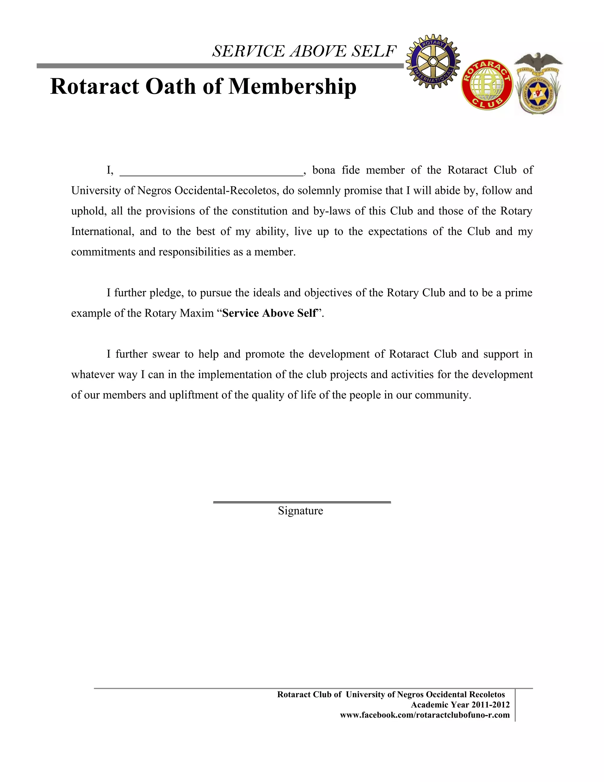 Rotaract oath of membership | DOC