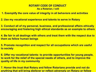 Bringing Vocational Service to Life: Rotary Code of Conduct | PPT