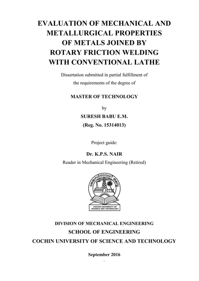 ROTARY FRICTION WELDING BY CONVENTIONAL LATHE - MTECH PROJECT.pdf