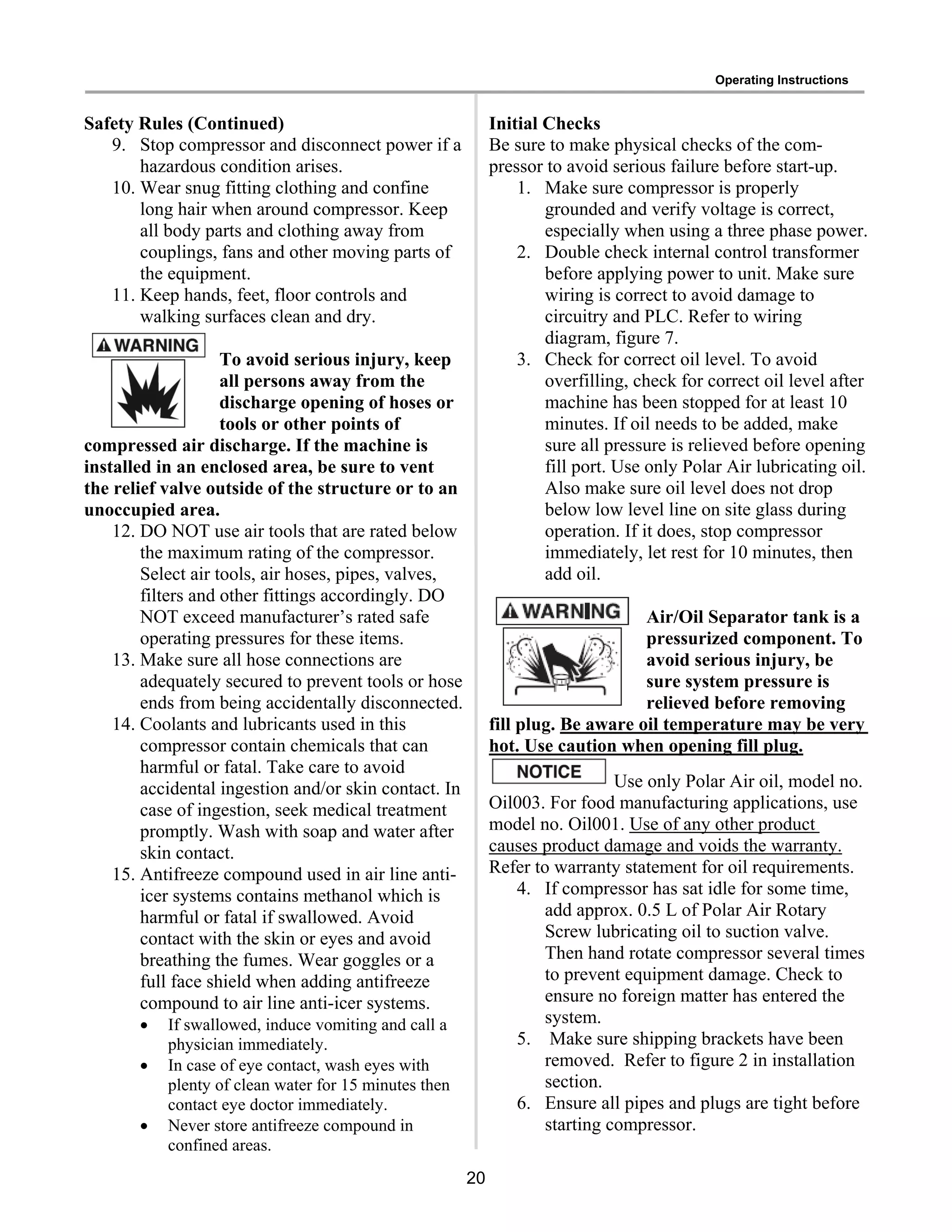 Rotary Screw Compressors - Operating Instructions Manual | PDF