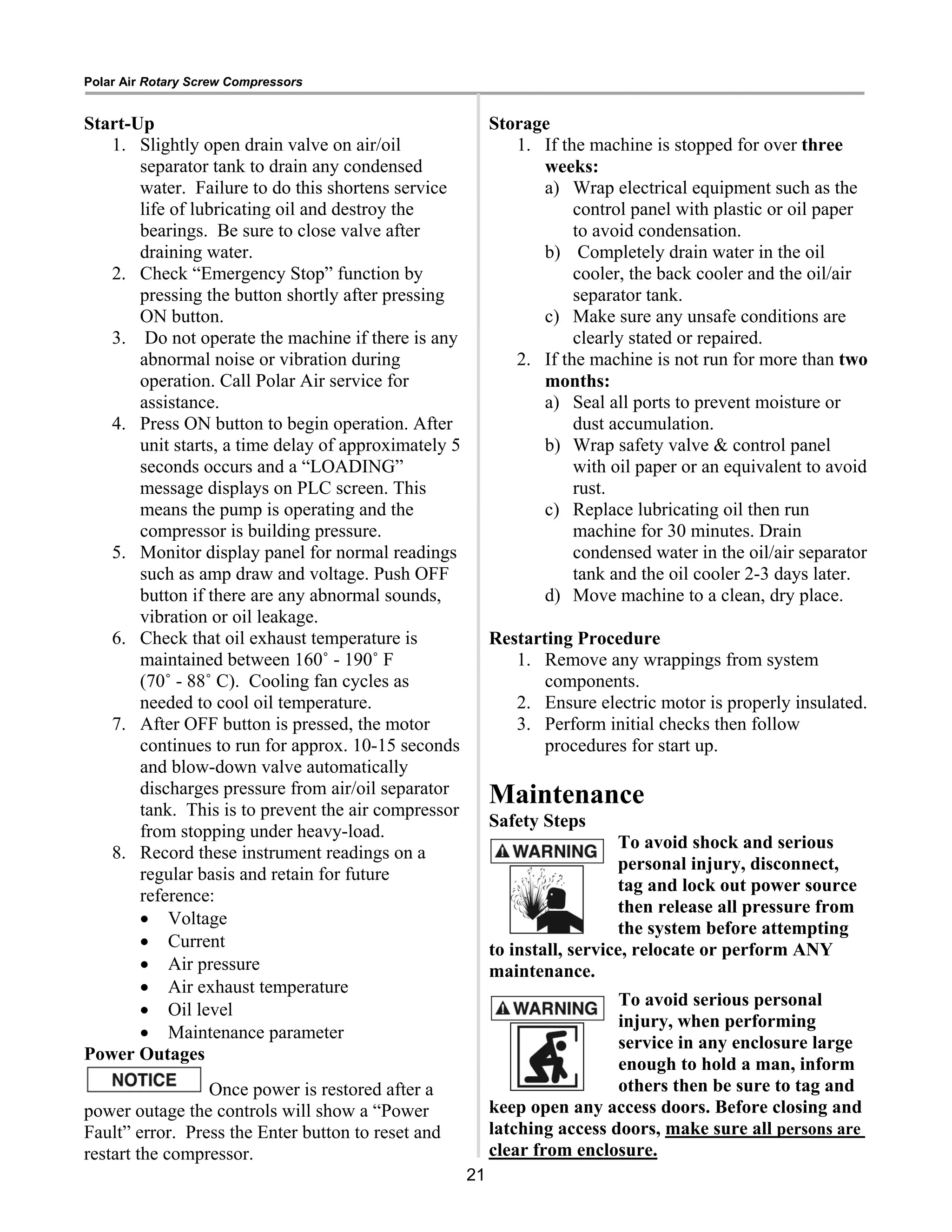 Rotary Screw Compressors - Operating Instructions Manual | PDF