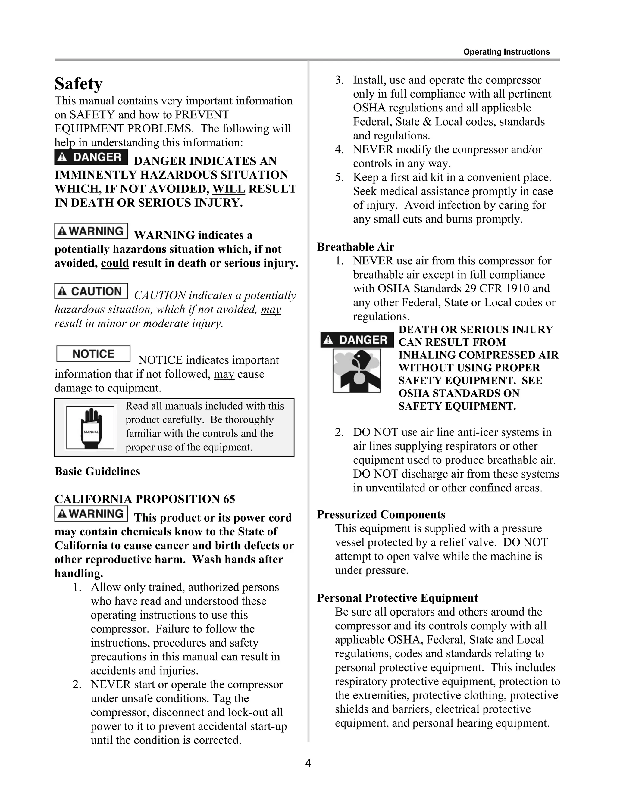 Rotary Screw Compressors - Operating Instructions Manual | PDF