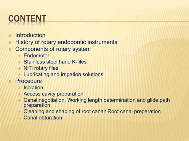 Rotary system in endodontic treatment | PPTX | Dental Health | Diseases ...