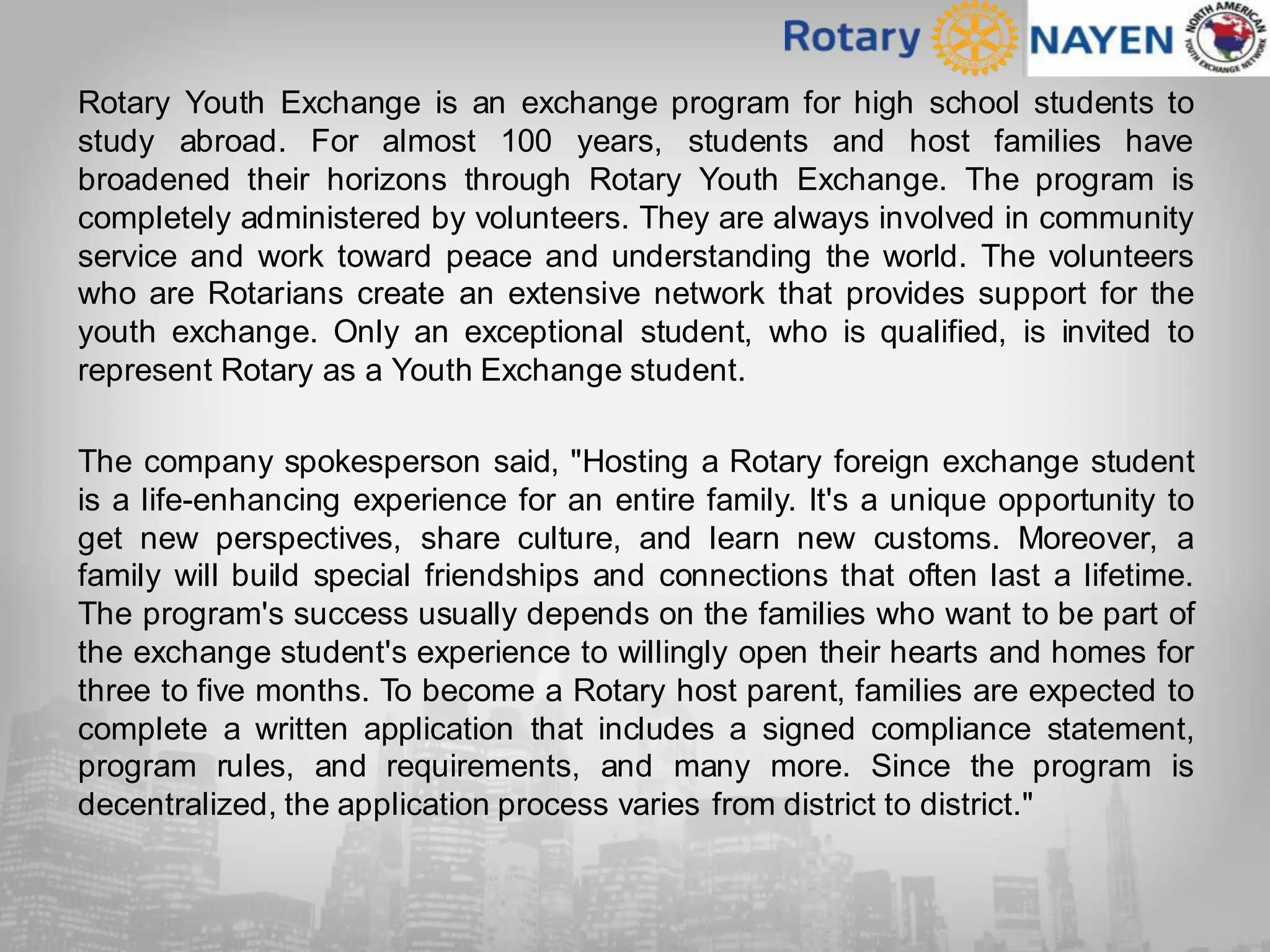 Rotary Youth Exchange Builds Goodwill and Peace around the World | PDF