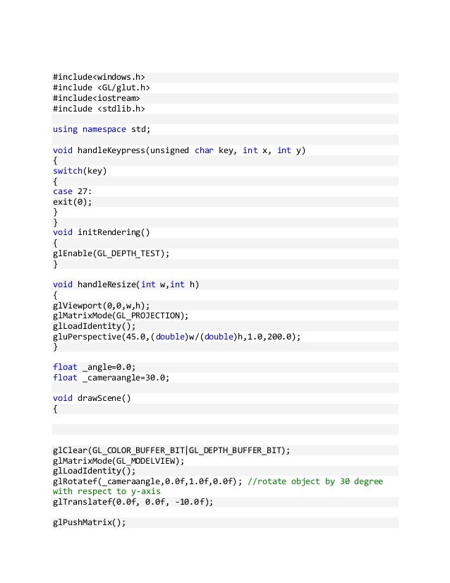 Rotate An Object In Open Glglut Sample Example With Source