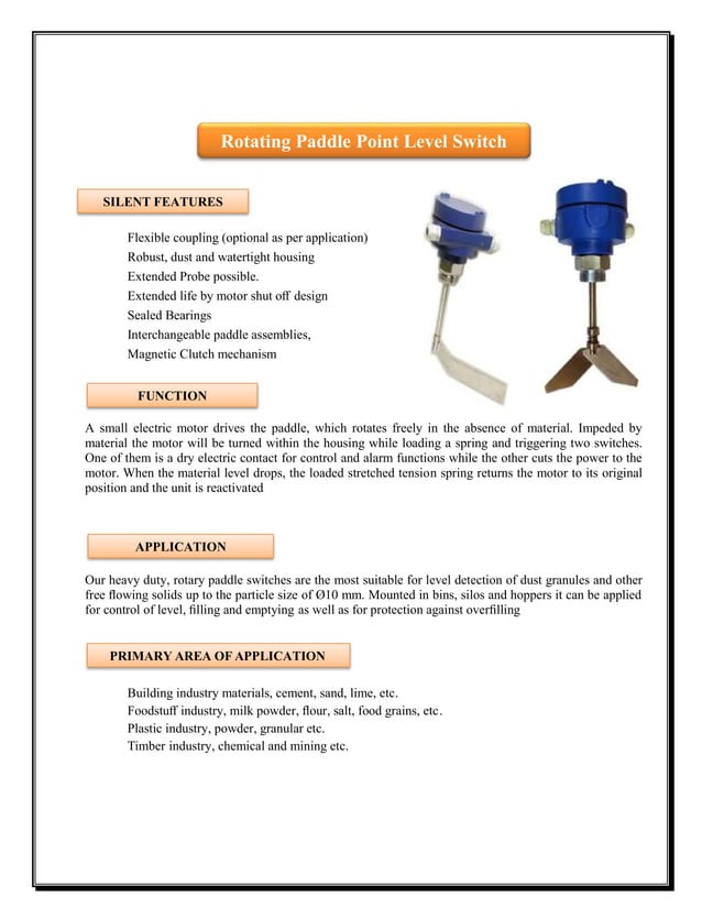 Rotating Paddle type Level Switch with Single Blade | PDF