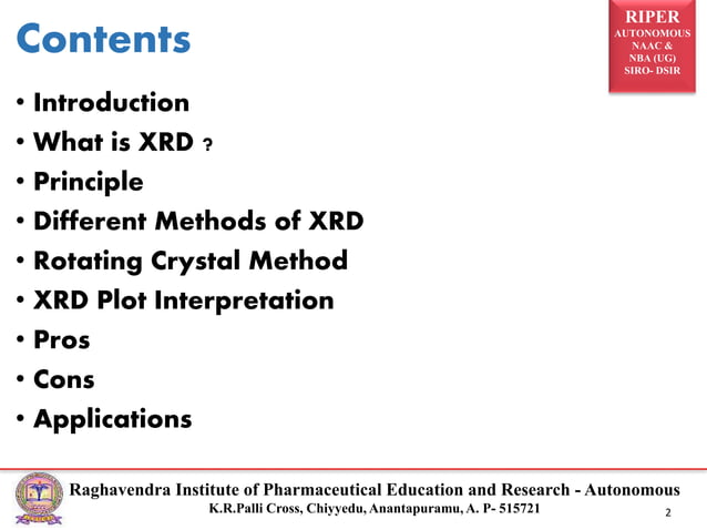 XRD-Rotating Crystal Technique. | PPTX