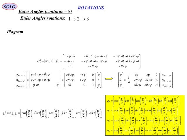 Rotation in 3d Space: Euler Angles, Quaternions, Marix Descriptions