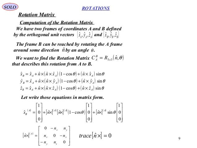 Rotation in 3d Space: Euler Angles, Quaternions, Marix Descriptions