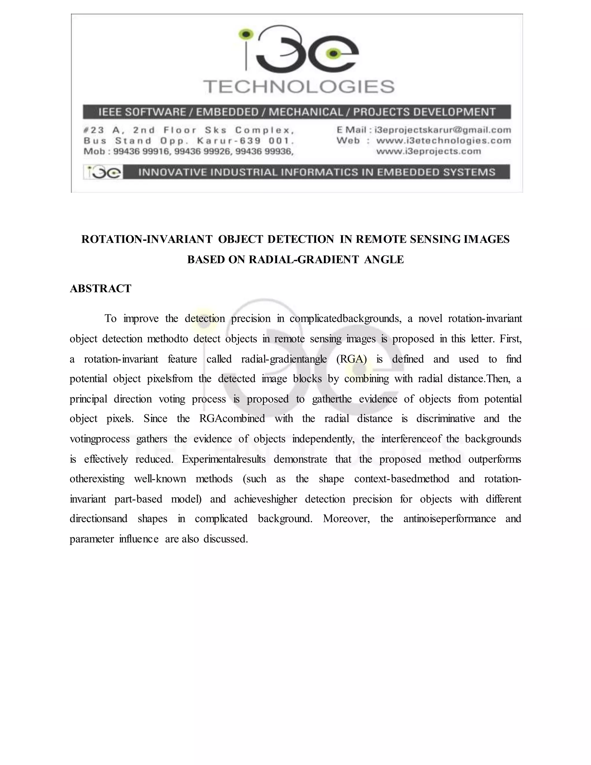 Rotation Invariant Object Detection In Remote Sensing Images Based On