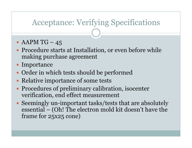 Linear Accelerator Acceptance, Commissioning and Annual QA | PDF