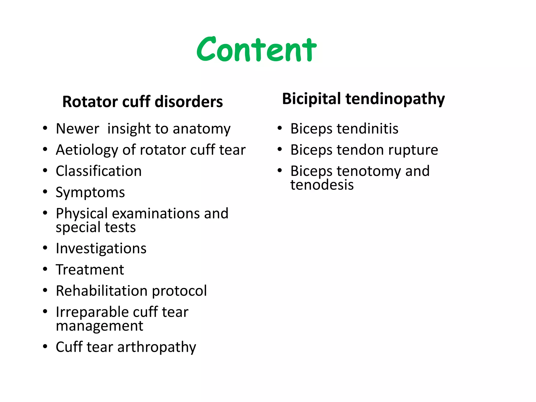 Rotator cuff disorders, bicipital tendinopathies | PPTX