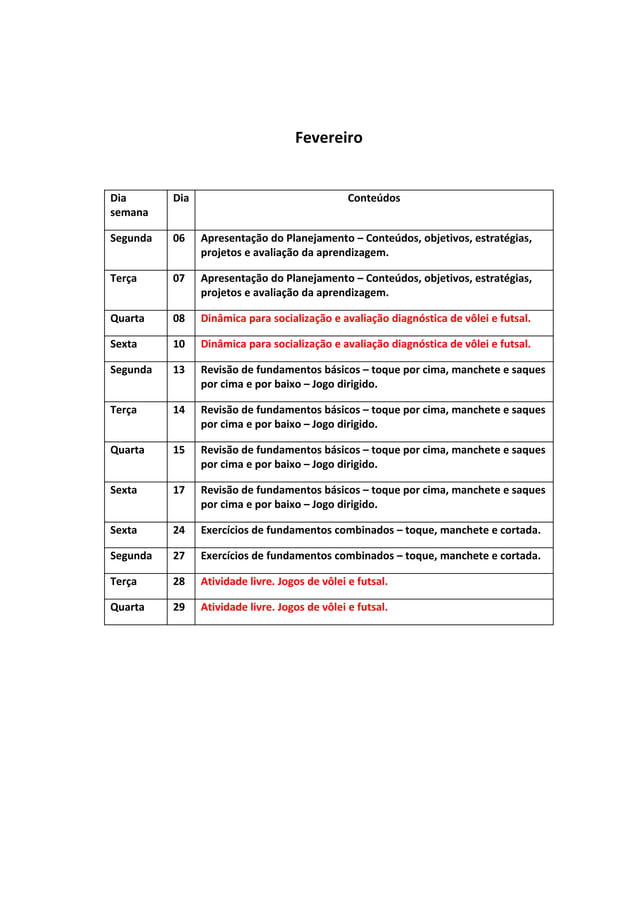 Roteiro de trabalho jan e fev | PDF