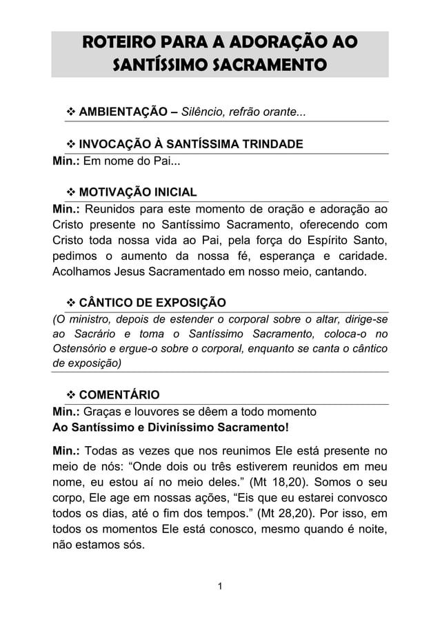 Roteiro para a_adoracao_ao_santissimo_sa | PDF