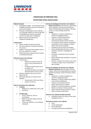 Roteiro retentores intraradiculares | PDF