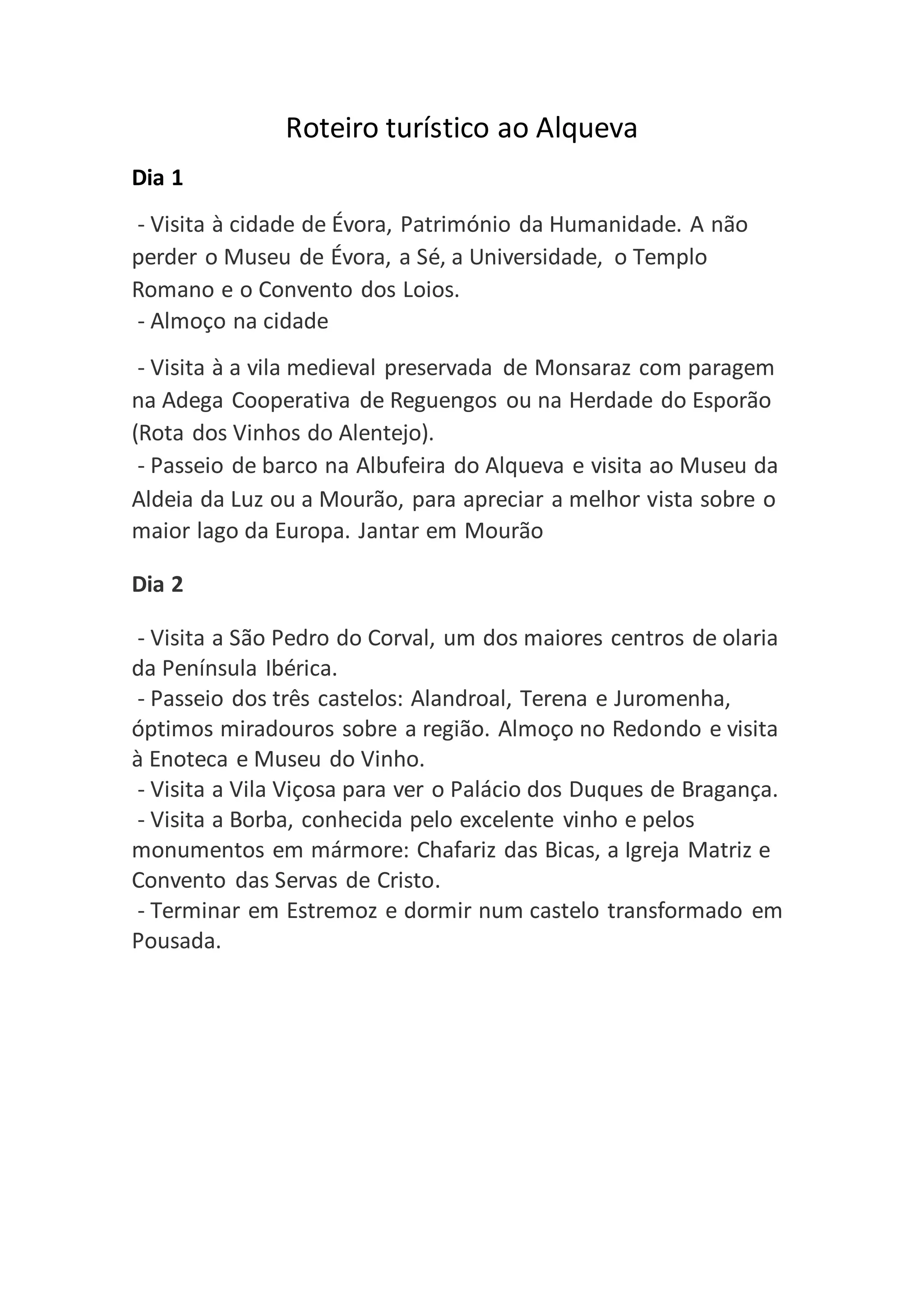 Roteiro turístico ao alqueva | PDF