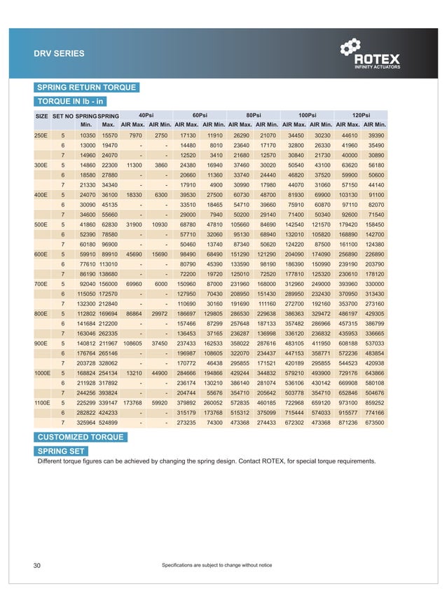 ROTEX Controls Pneumatic Actuator Catalog Models DRC, DRS, and DRV ...