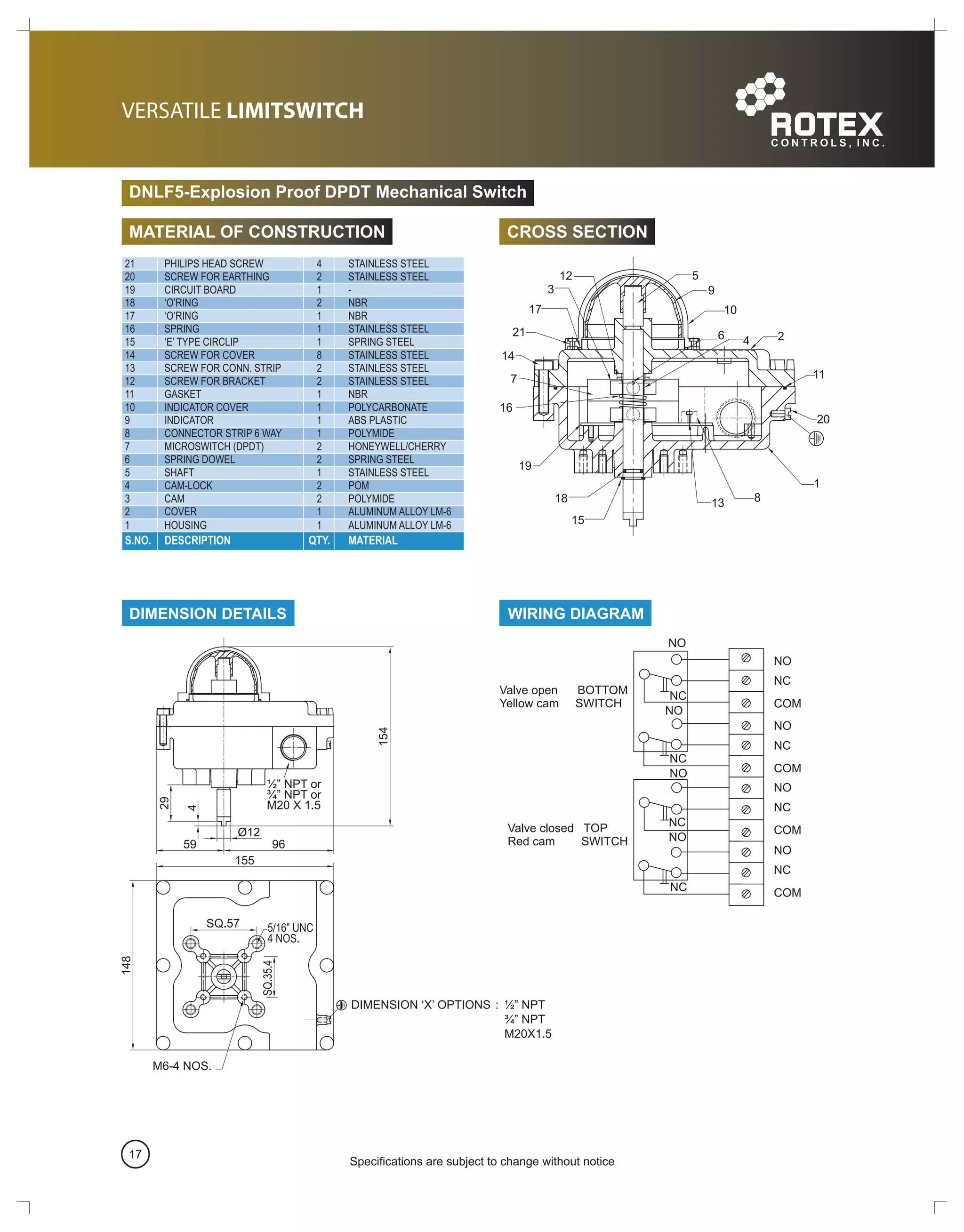 ROTEX Controls Industrial NEMA 4 and NEMA 7 Limit Switch Catalog | PDF