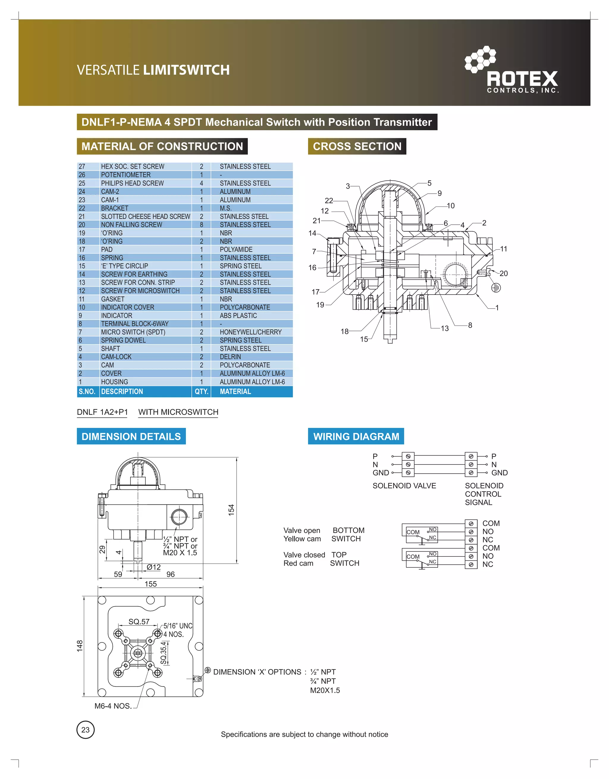ROTEX Controls Industrial NEMA 4 and NEMA 7 Limit Switch Catalog | PDF ...