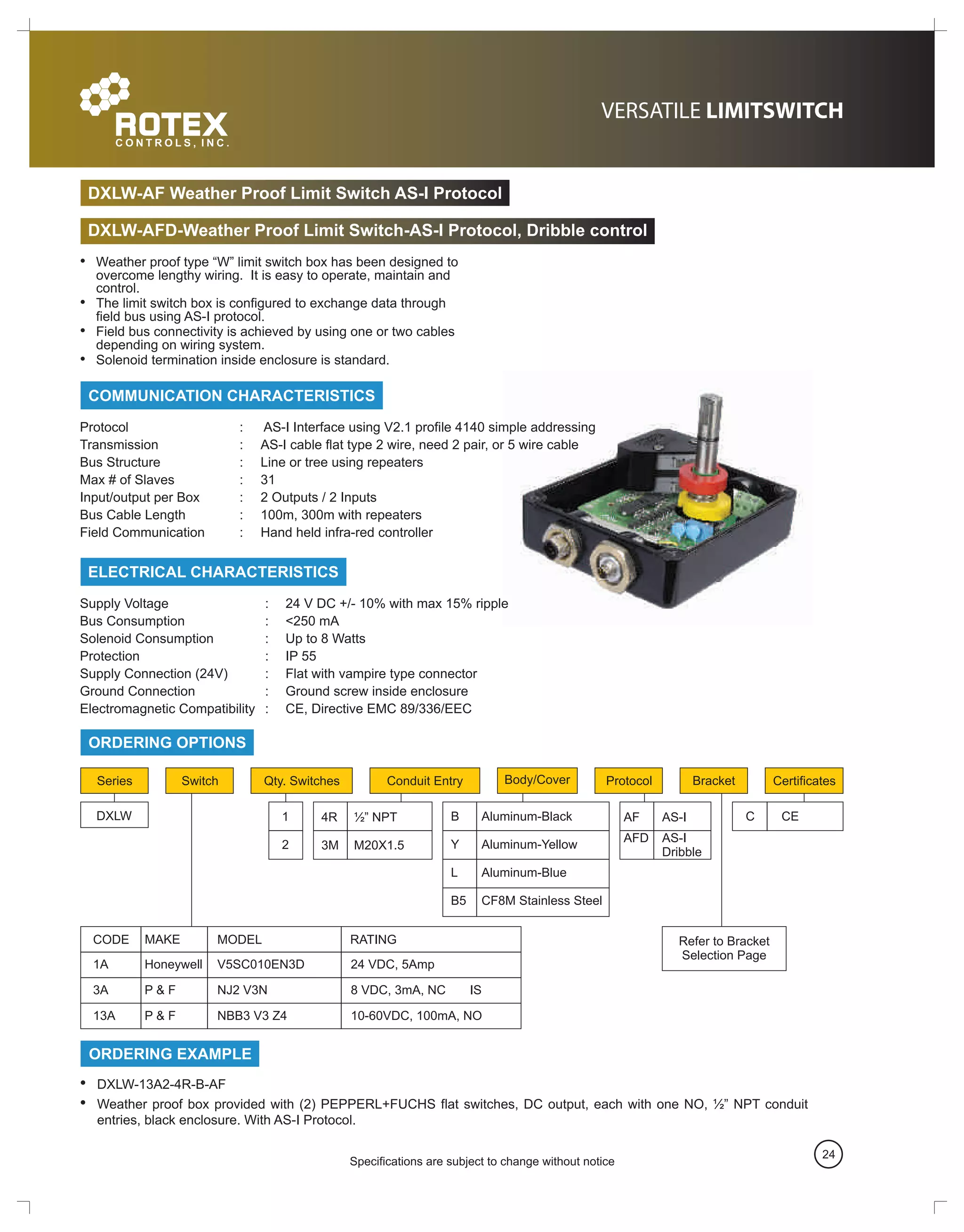 ROTEX Controls Industrial NEMA 4 and NEMA 7 Limit Switch Catalog | PDF