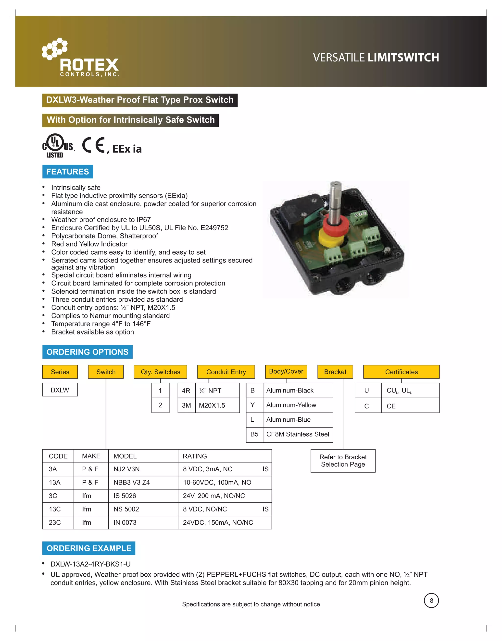 ROTEX Controls Industrial NEMA 4 and NEMA 7 Limit Switch Catalog | PDF ...
