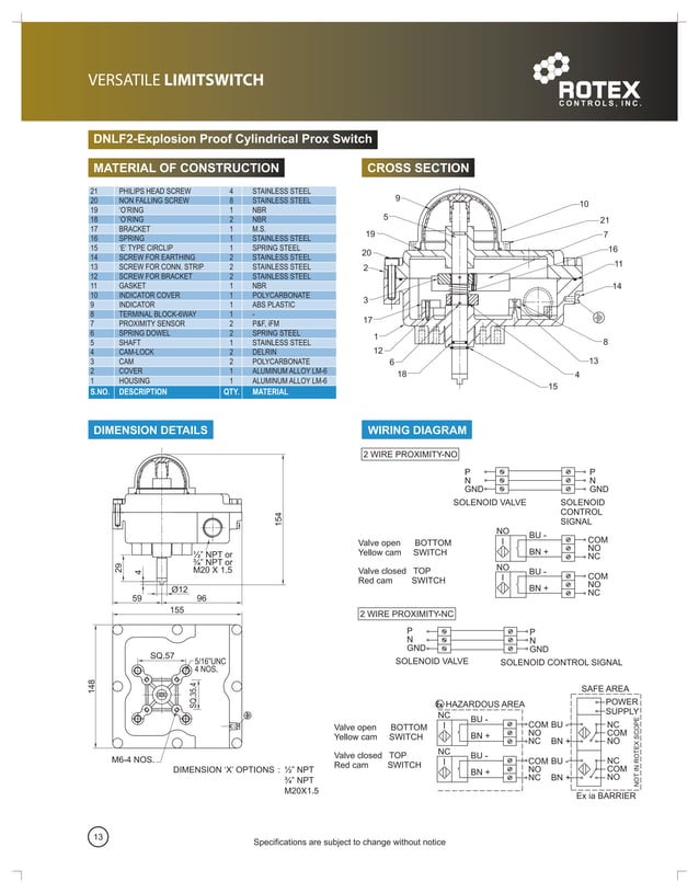 ROTEX Controls Industrial NEMA 4 and NEMA 7 Limit Switch Catalog | PDF ...