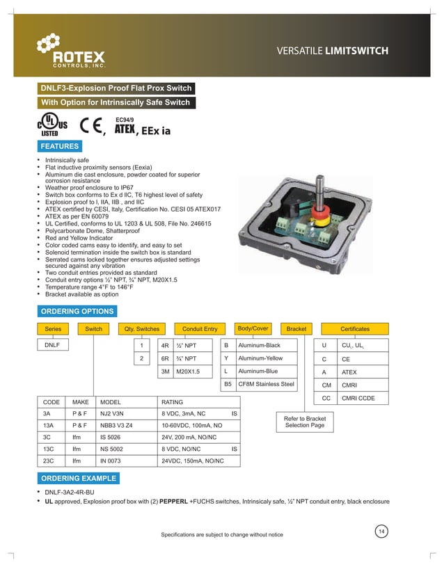 ROTEX Controls Industrial NEMA 4 and NEMA 7 Limit Switch Catalog | PDF ...