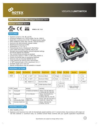 ROTEX Controls Industrial NEMA 4 and NEMA 7 Limit Switch Catalog | PDF
