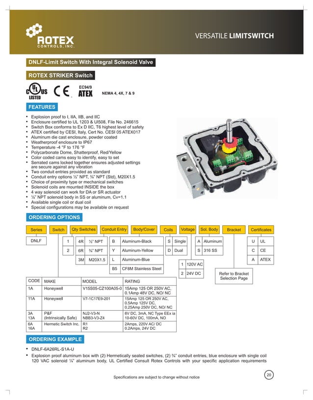 ROTEX Controls Industrial NEMA 4 and NEMA 7 Limit Switch Catalog | PDF ...