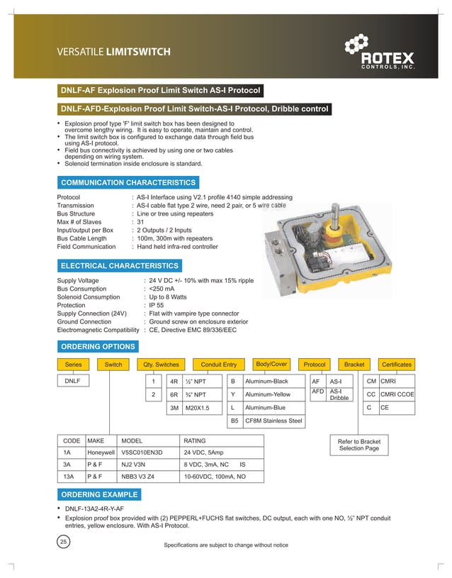 ROTEX Controls Industrial NEMA 4 and NEMA 7 Limit Switch Catalog | PDF ...