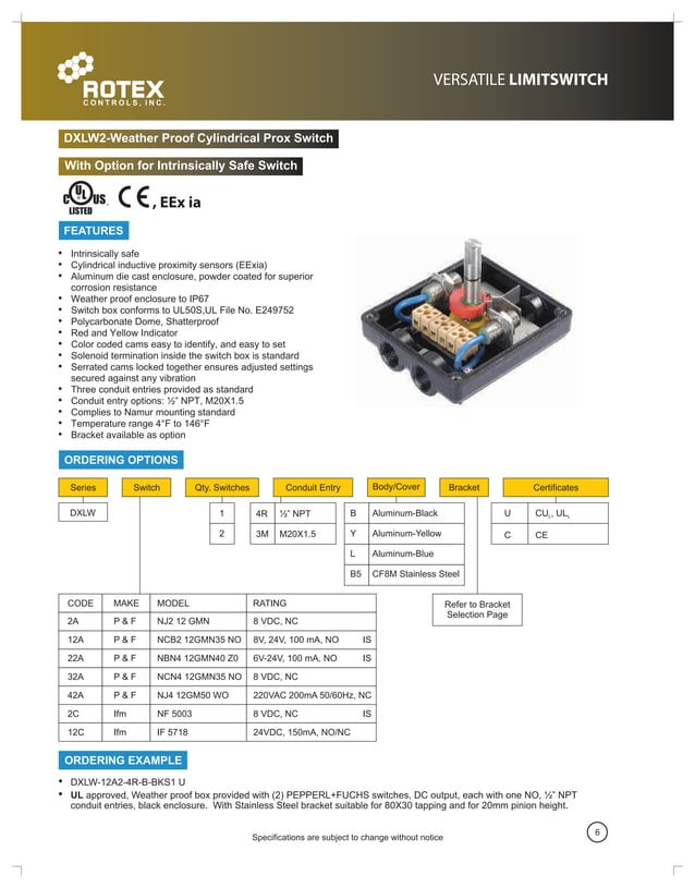 ROTEX Controls Industrial NEMA 4 and NEMA 7 Limit Switch Catalog | PDF ...