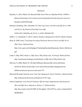 Oracle vs. MS SQL Server | DOC