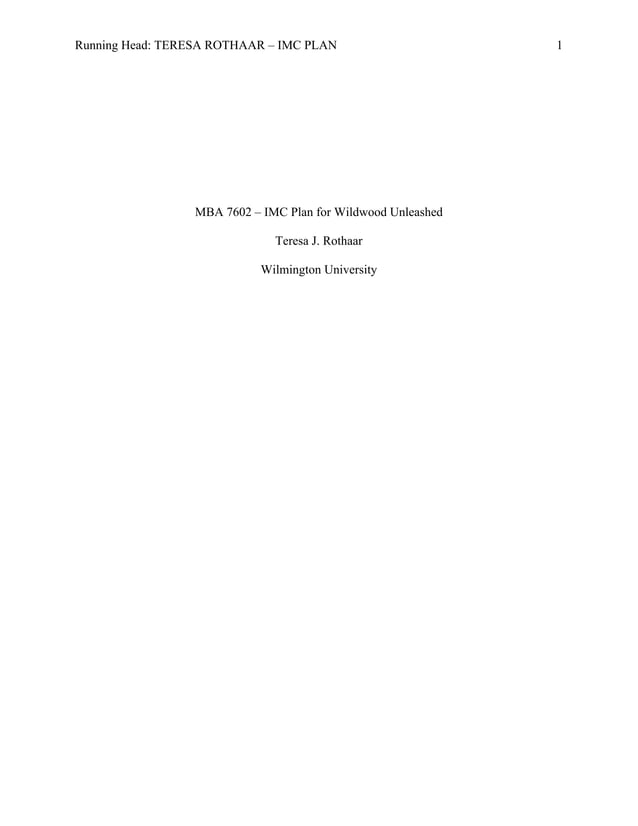 IMC Plan for MBA 7602 at Wilmington University | PDF