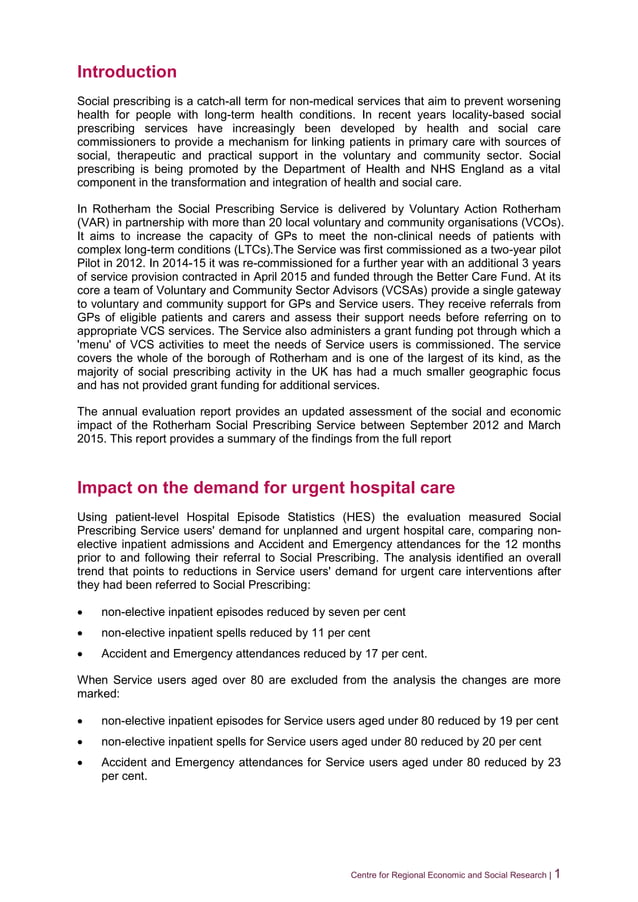 Rotherham social prescribing summary report | PDF Rotherham social prescribing summary report | PDF