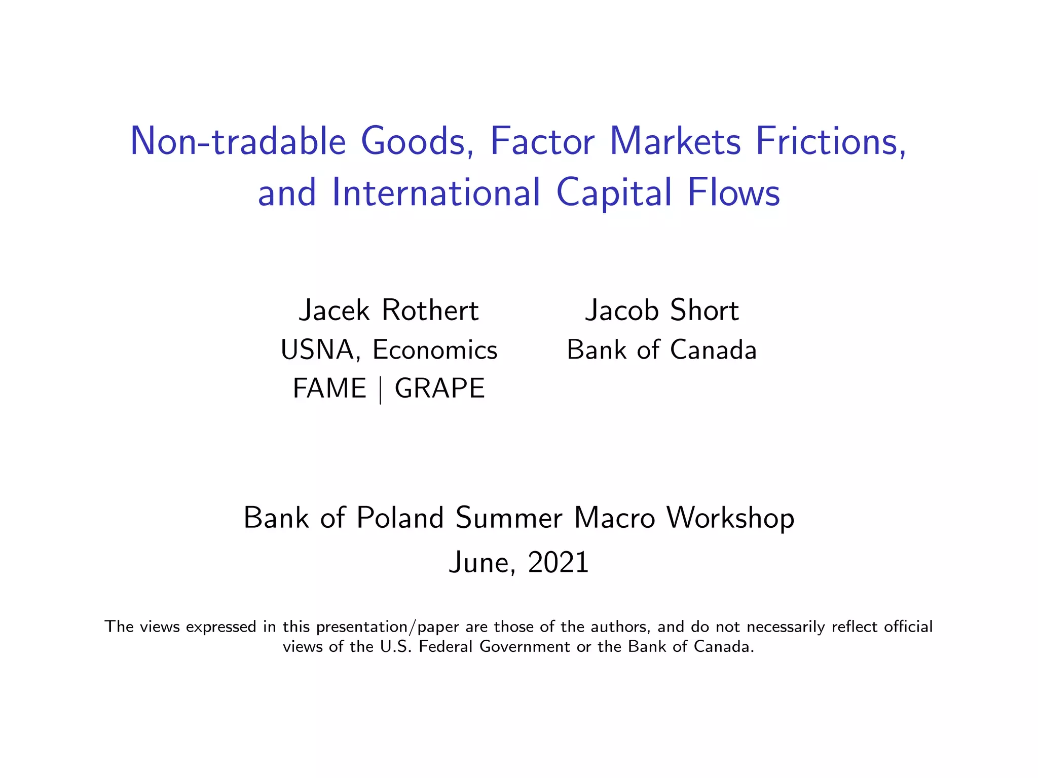 Non-tradable Goods, Factor Markets Frictions, and International Capital ...