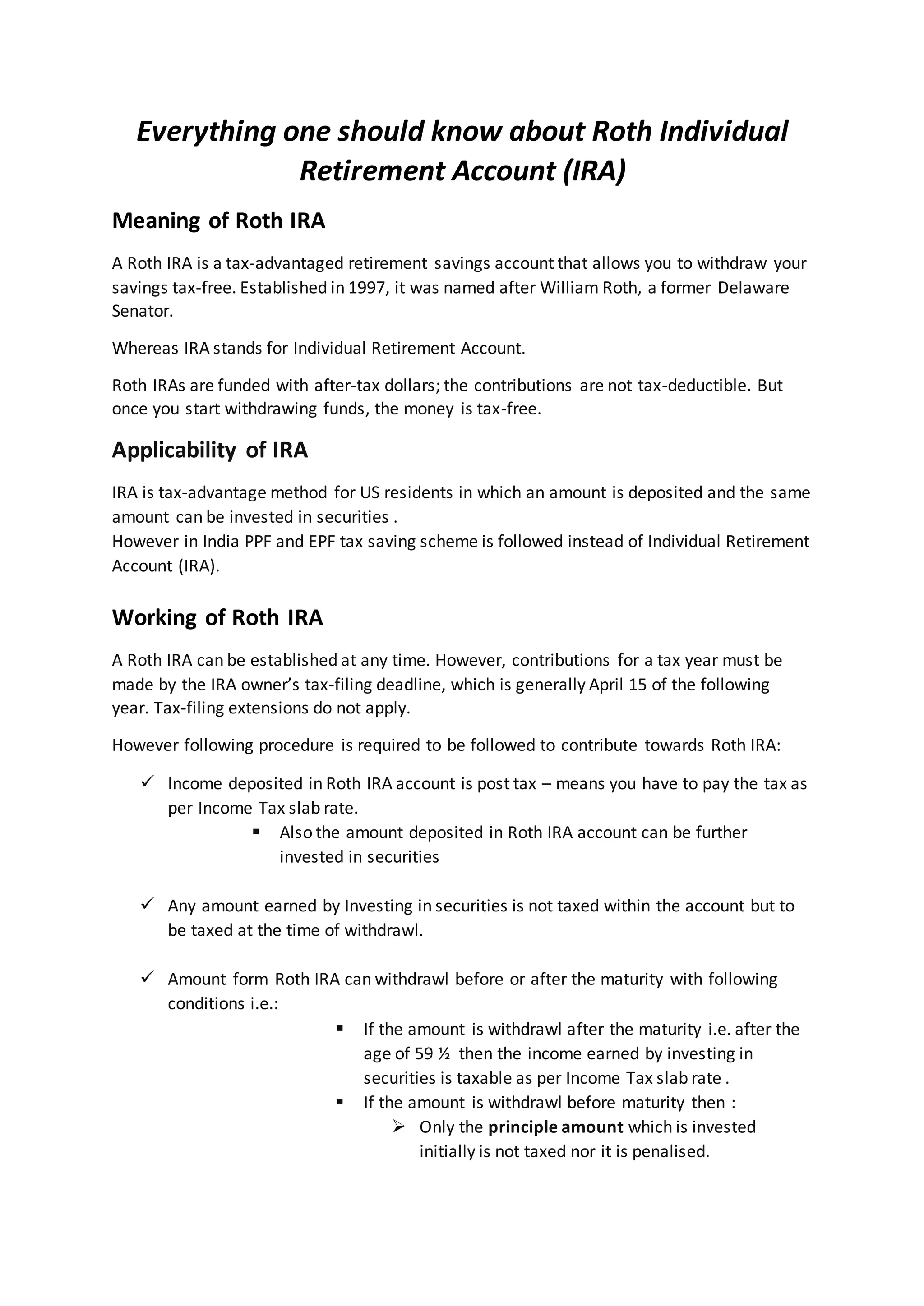 Roth Individual Retirement Account | PDF