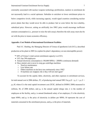 Rothwell Braun THE COST STRUCTURE OF INTERNATIONAL URANIUM ENRICHMENT ...