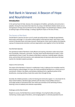 Roti Bank in Varanasi: A Beacon of hope and Nourishment | PDF