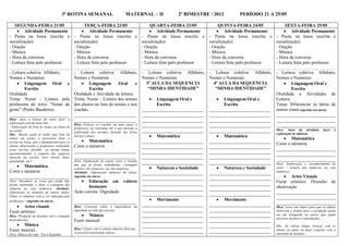 Rotinas semanais maternal 2º bim | PDF