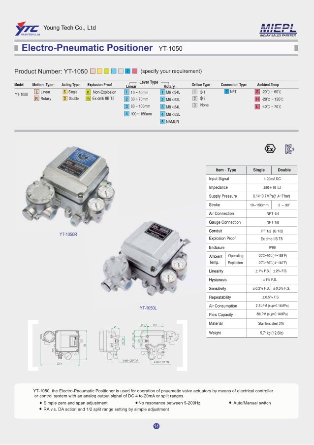 Rotork YTC YT-1050 Electro Pneumatic Positioner Catalogue | YTC INDIA