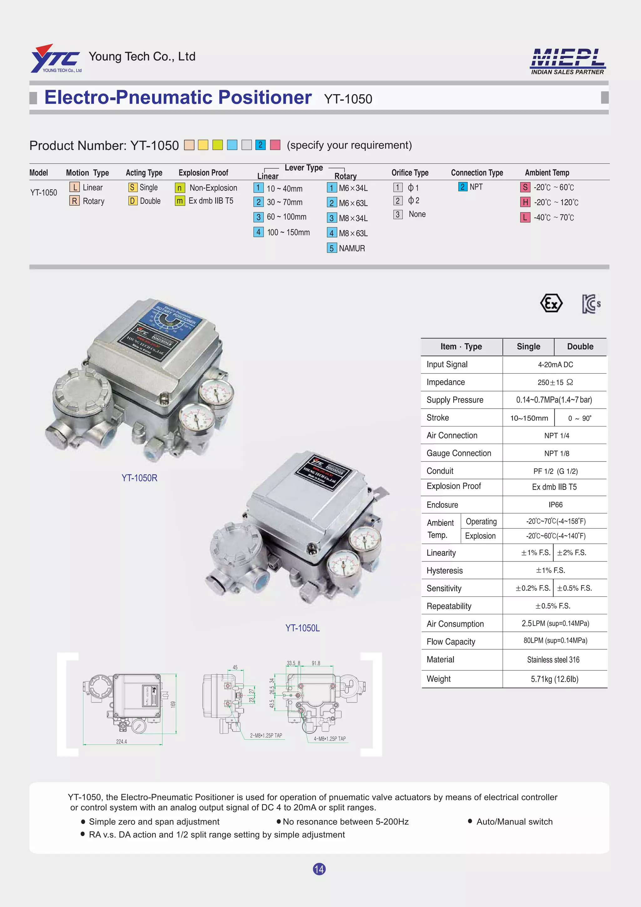ROTORK YTC YT-1050 ELECTRO PNEUMATIC POSITIONER Manufacturers | PDF