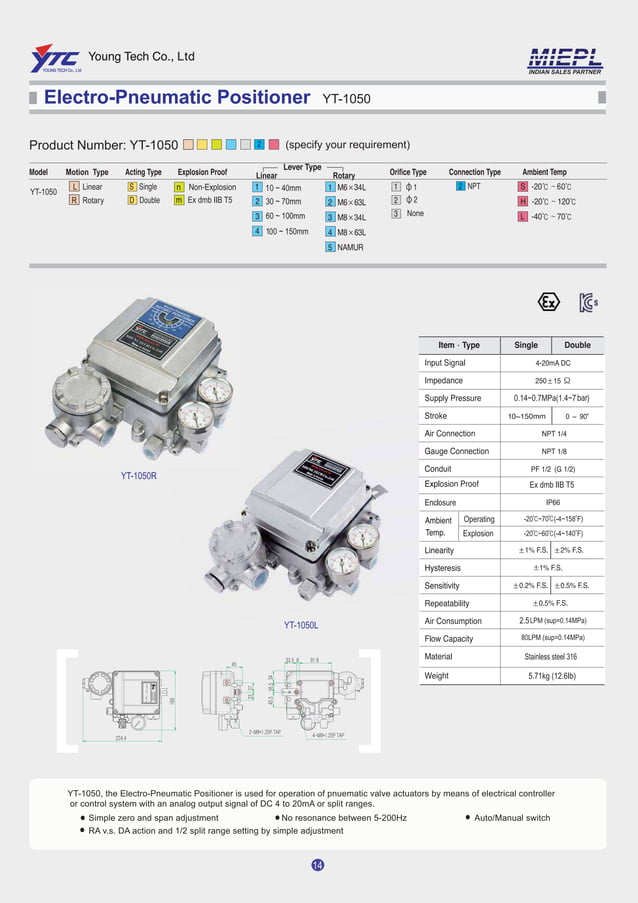ROTORK YTC YT-1050 ELECTRO PNEUMATIC POSITIONER Manufacturers | PDF