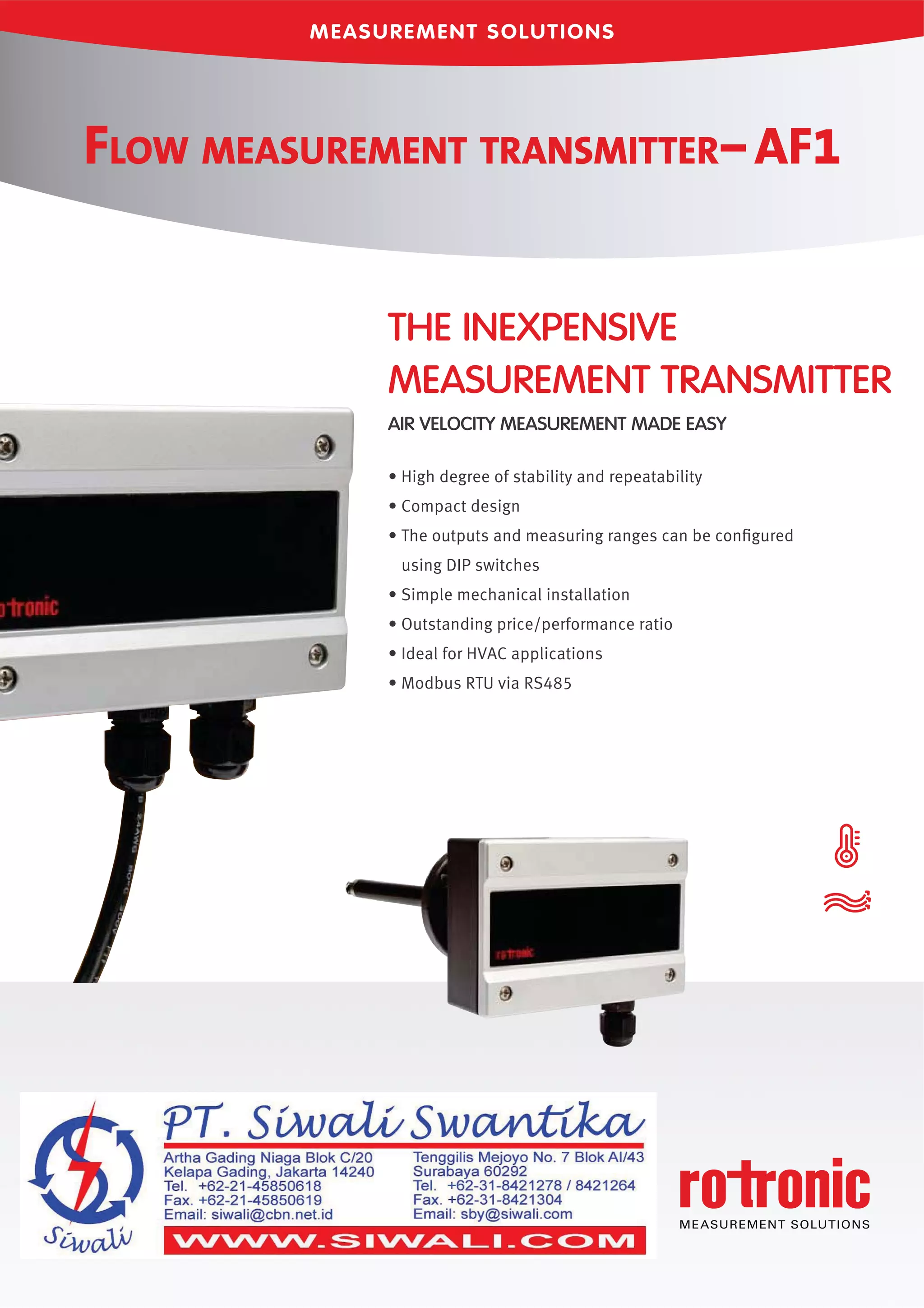 Rotronic Data Sheet AF1 - Flow Measurement Transmitter | PDF