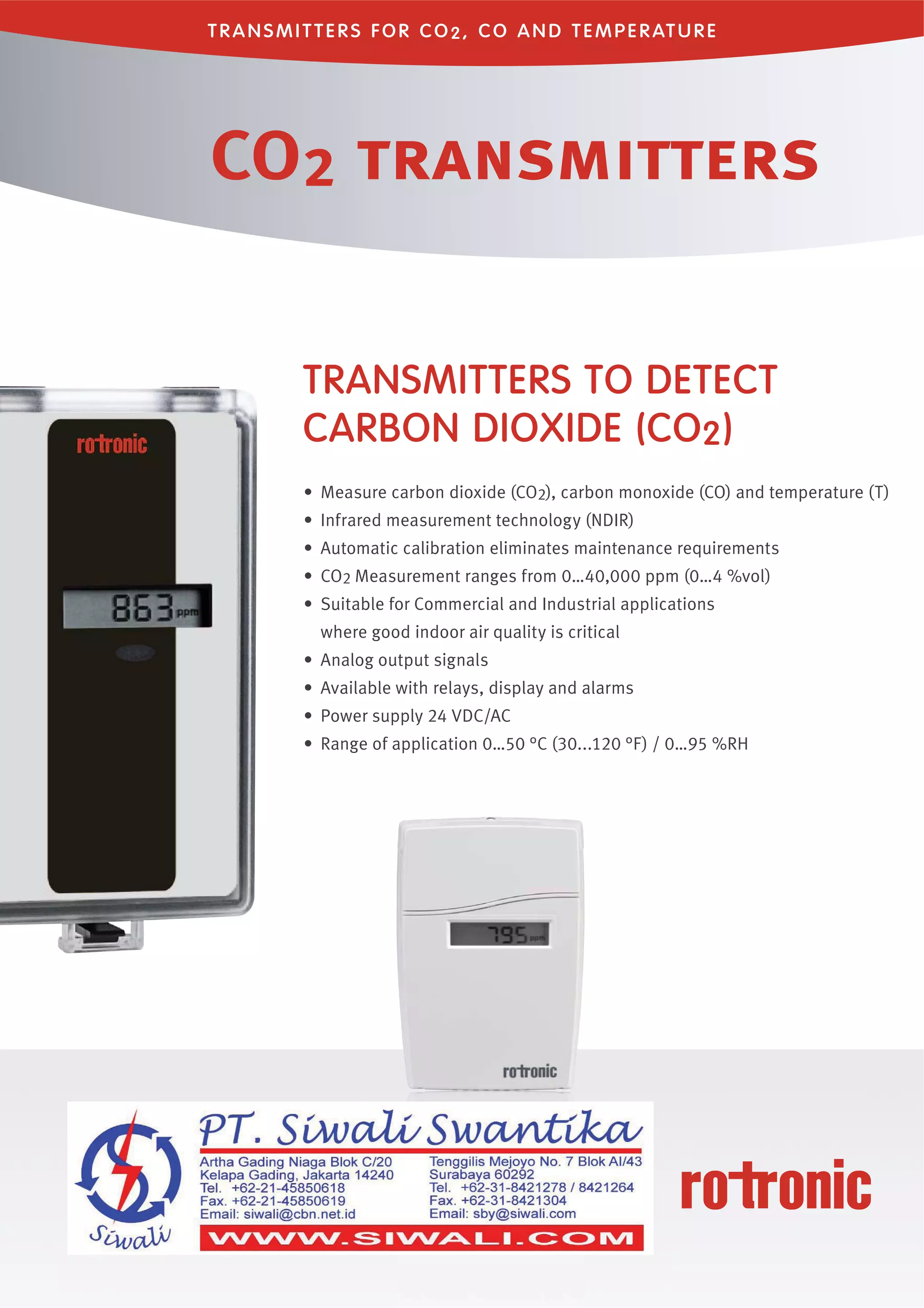 Rotronic Data Sheet CF Series - CO2 Transmitters | PDF